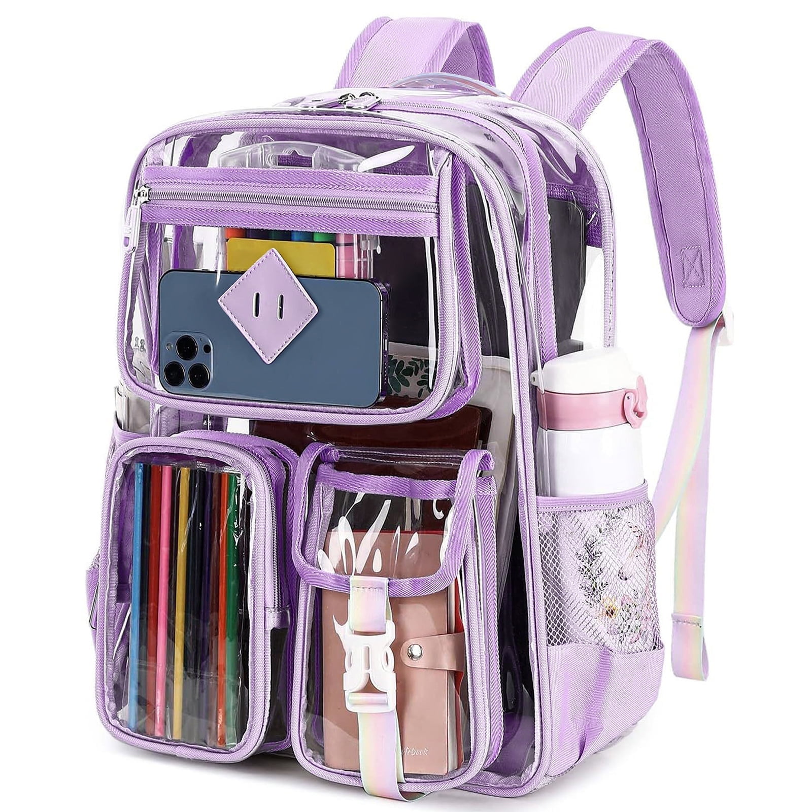 Large Clear Backpack, 17" Heavy Duty Stadium Approved See Through ...