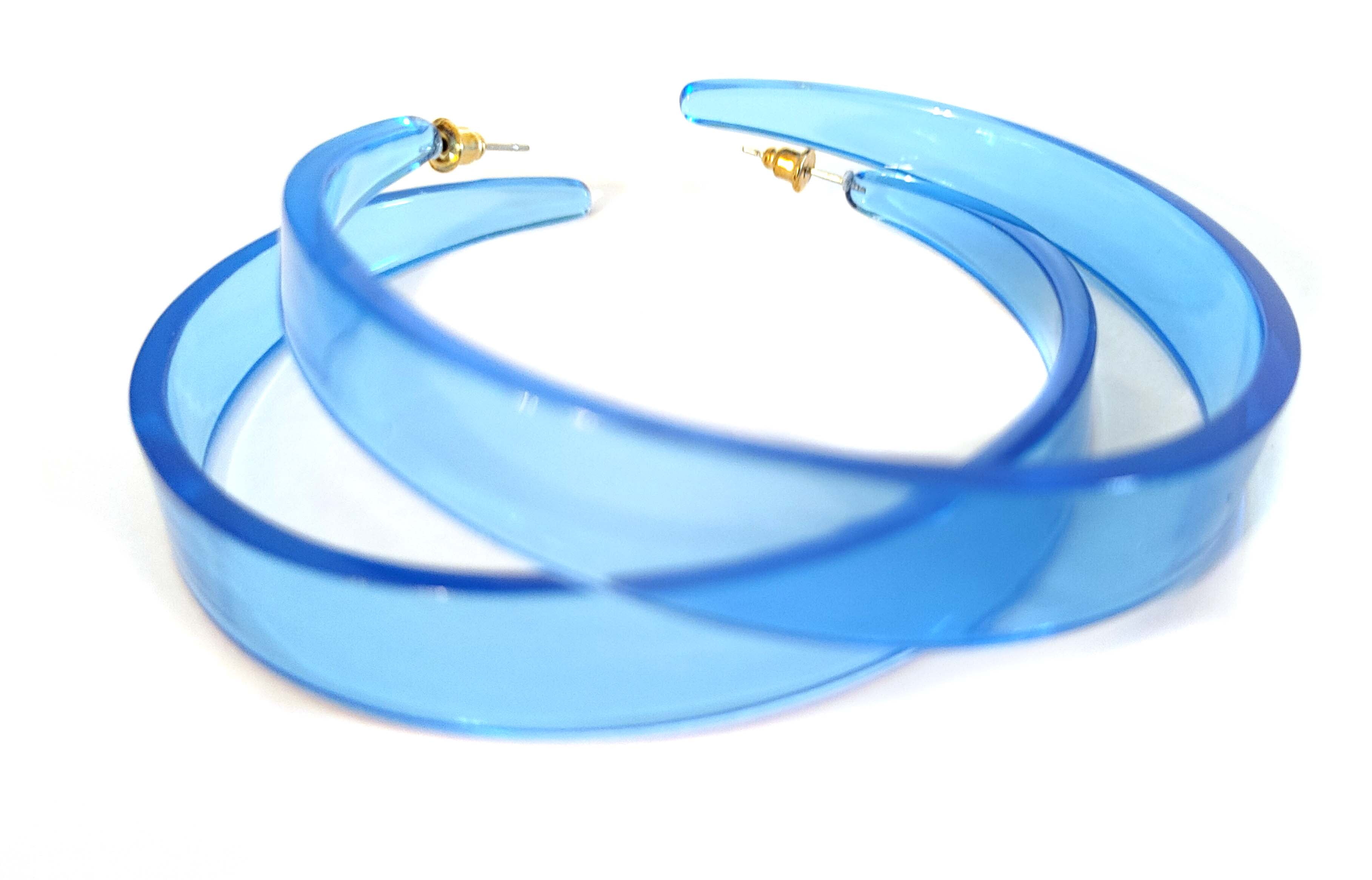 Large Clear Blue Hoop Earrings Lucite Hoops 3 inch - Walmart.com