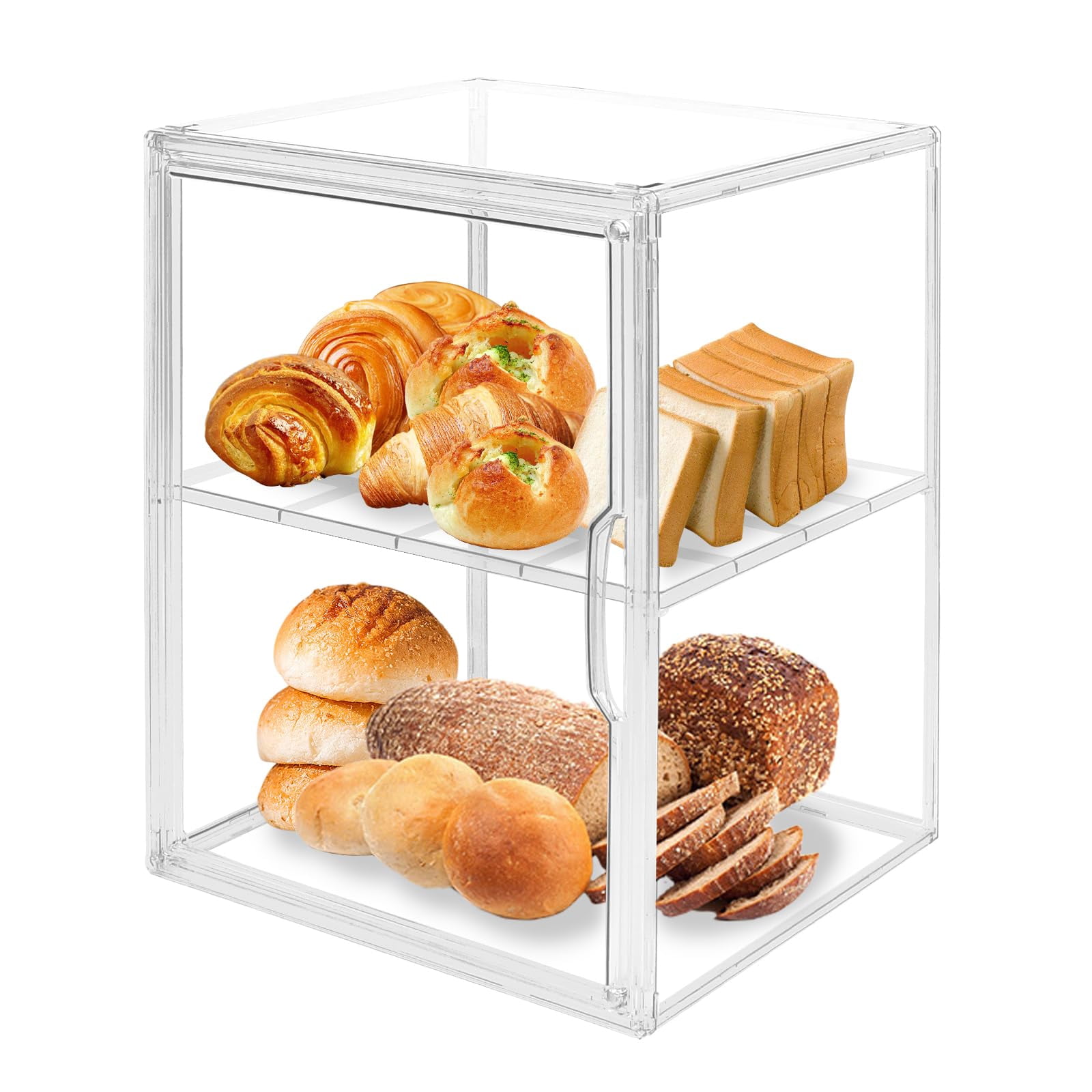 Large Clear Bread Box for Kitchen Countertop 2 Layers Acrylic Pastry ...