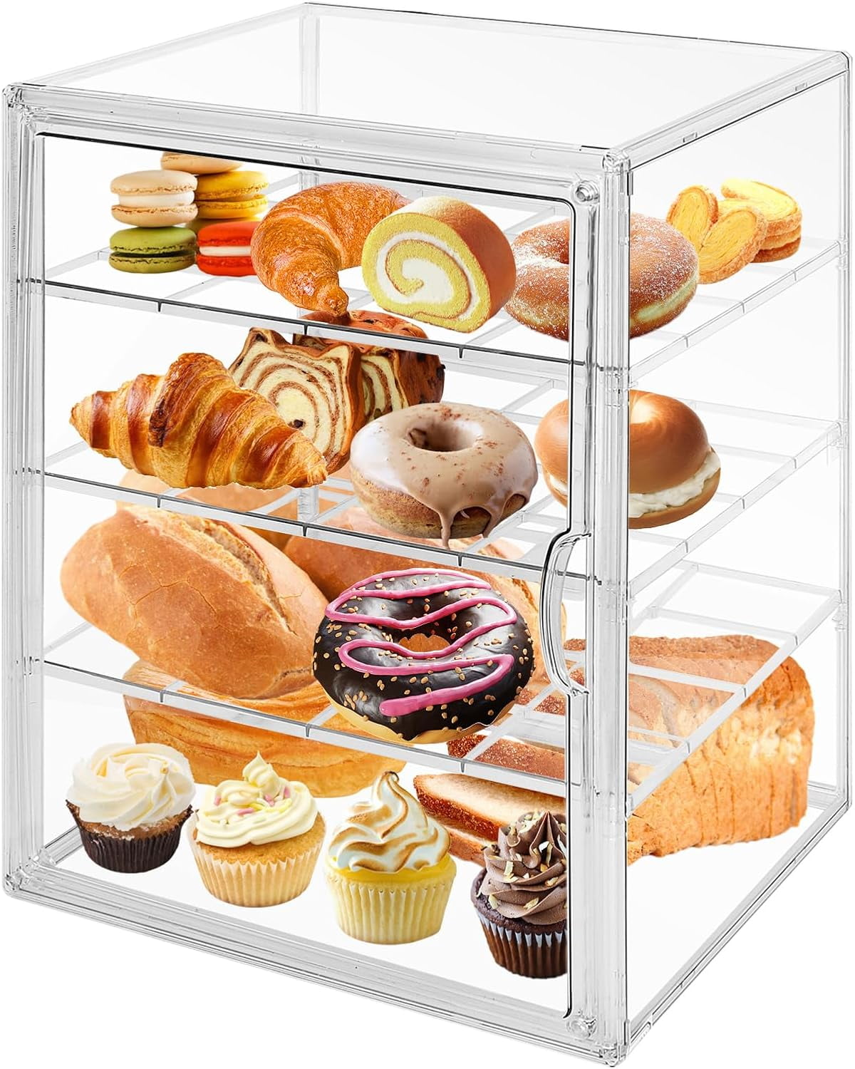 Large Clear Bread Box for Kitchen Countertop 4 Layers Acrylic Pastry ...
