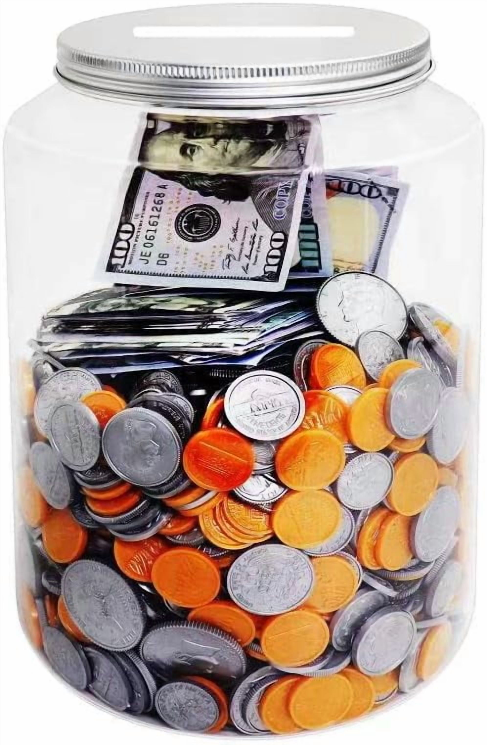 Large Clear Coin Bank Jar with Slotted Lid, 1 Gallon Plastic Money Tip ...