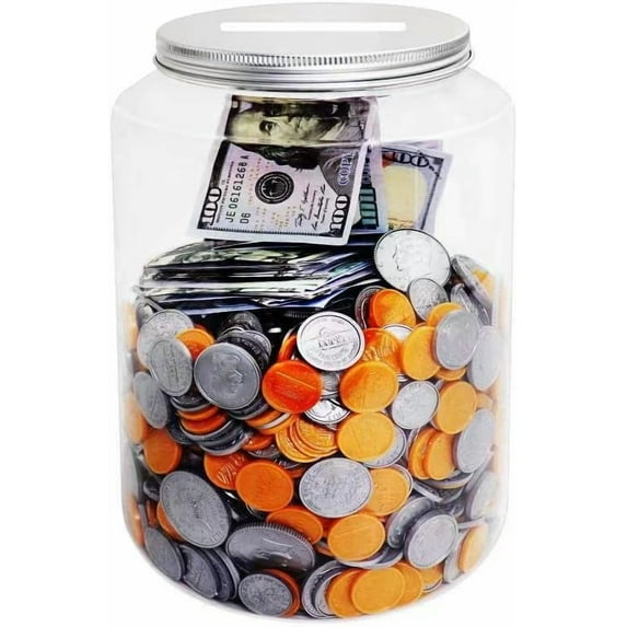 Large Clear Coin Bank Jar with Slotted Lid, 1 Gallon Plastic Money Tip ...