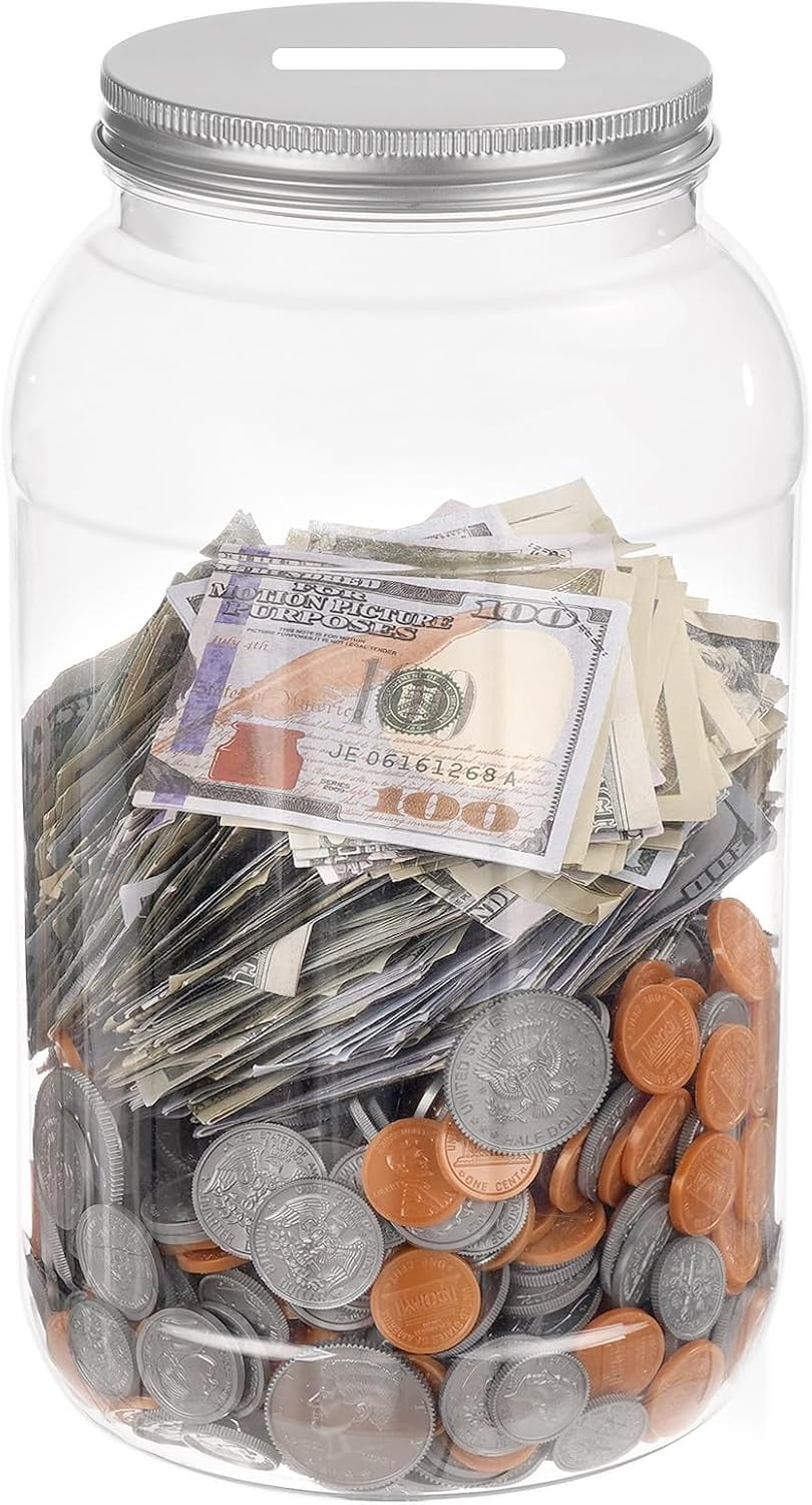 Large Clear Coin Bank Jar with Slotted Lid, One Gallon Plastic Money ...