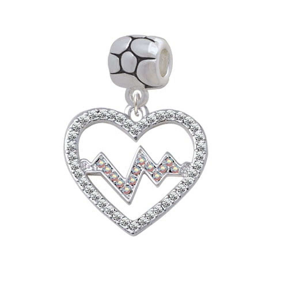 Large Clear Crystal Heart with AB Crystal Heartbeat - Pebble Charm Bead ...