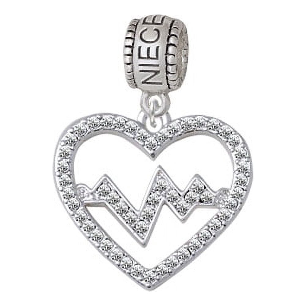 Large Clear Crystal Heart with Heartbeat - Niece Charm Bead - Walmart.com