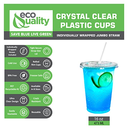 Large Clear Plastic Disposable Cups with Lids & Straws 200 count - 16 ...