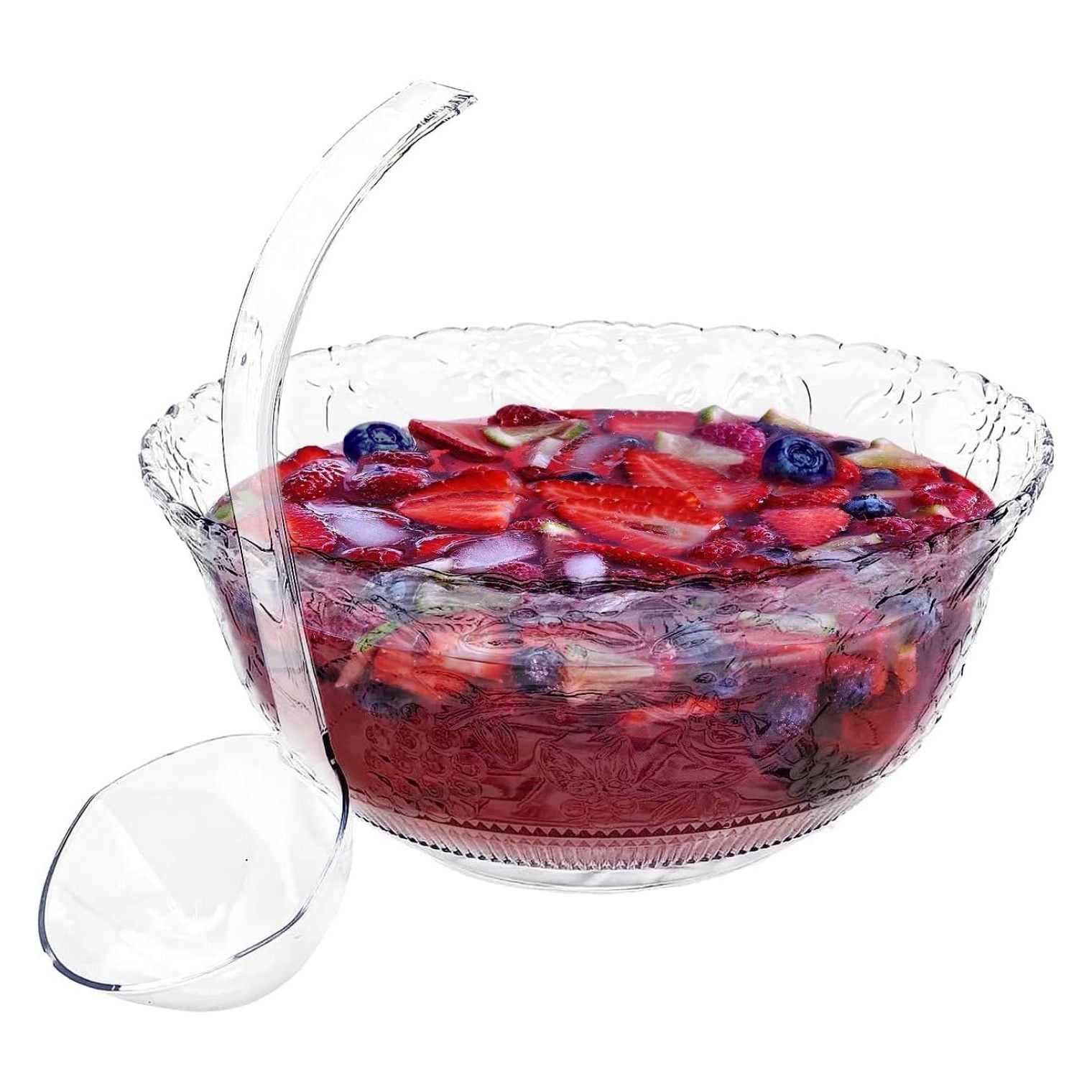 Large Clear Plastic Punch Bowl Set with Ladle, 8 Quart Serving Bowl for ...