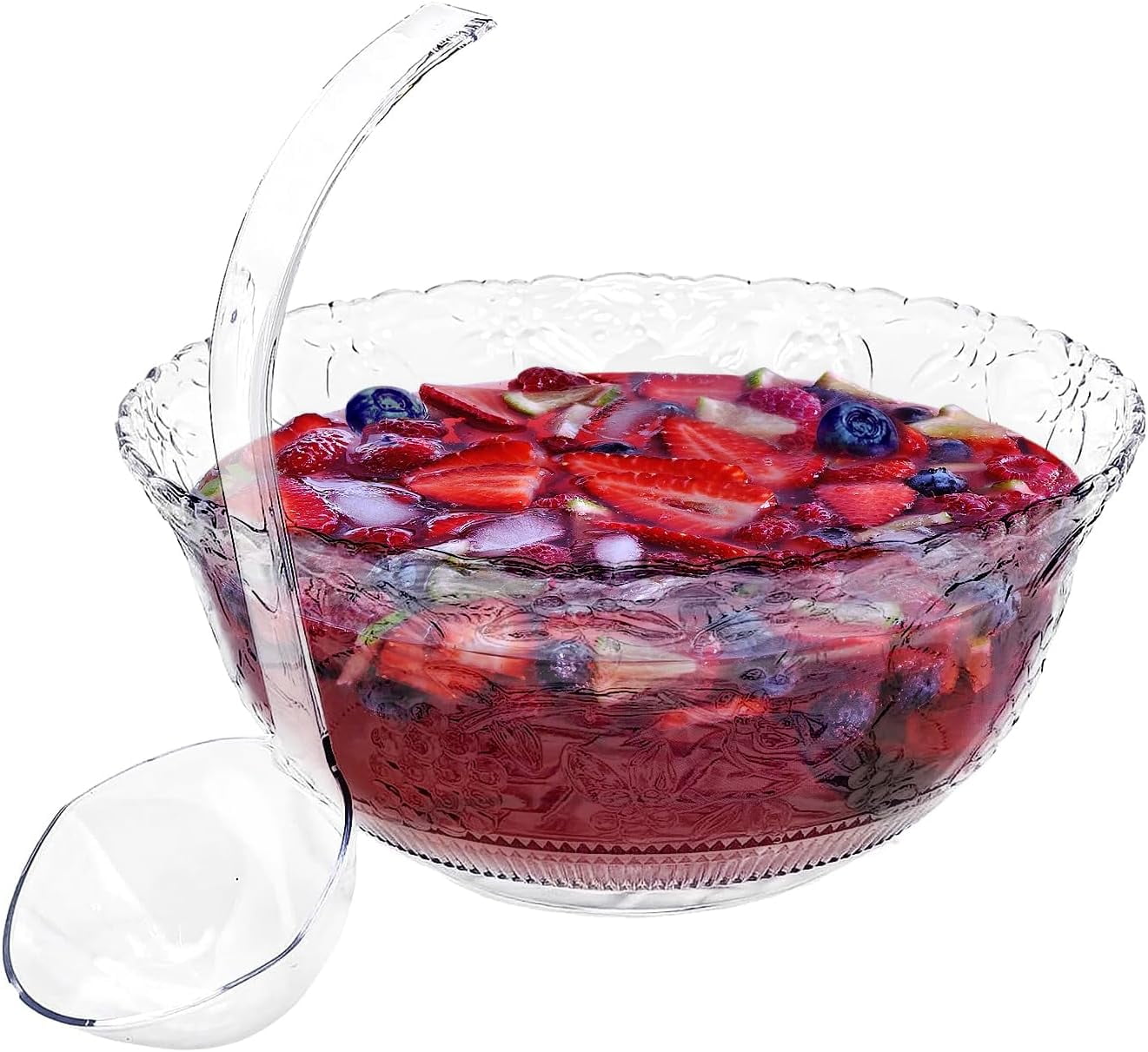 Large Clear Plastic Punch Bowl Set with Ladle, 8 Quart Serving Bowl for ...