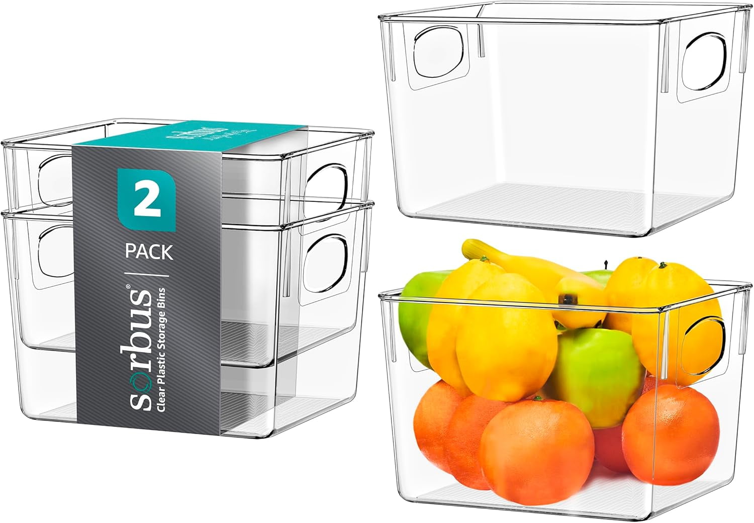 Large Clear Plastic Storage Bins for Shelves, Clothes, with Handle ...