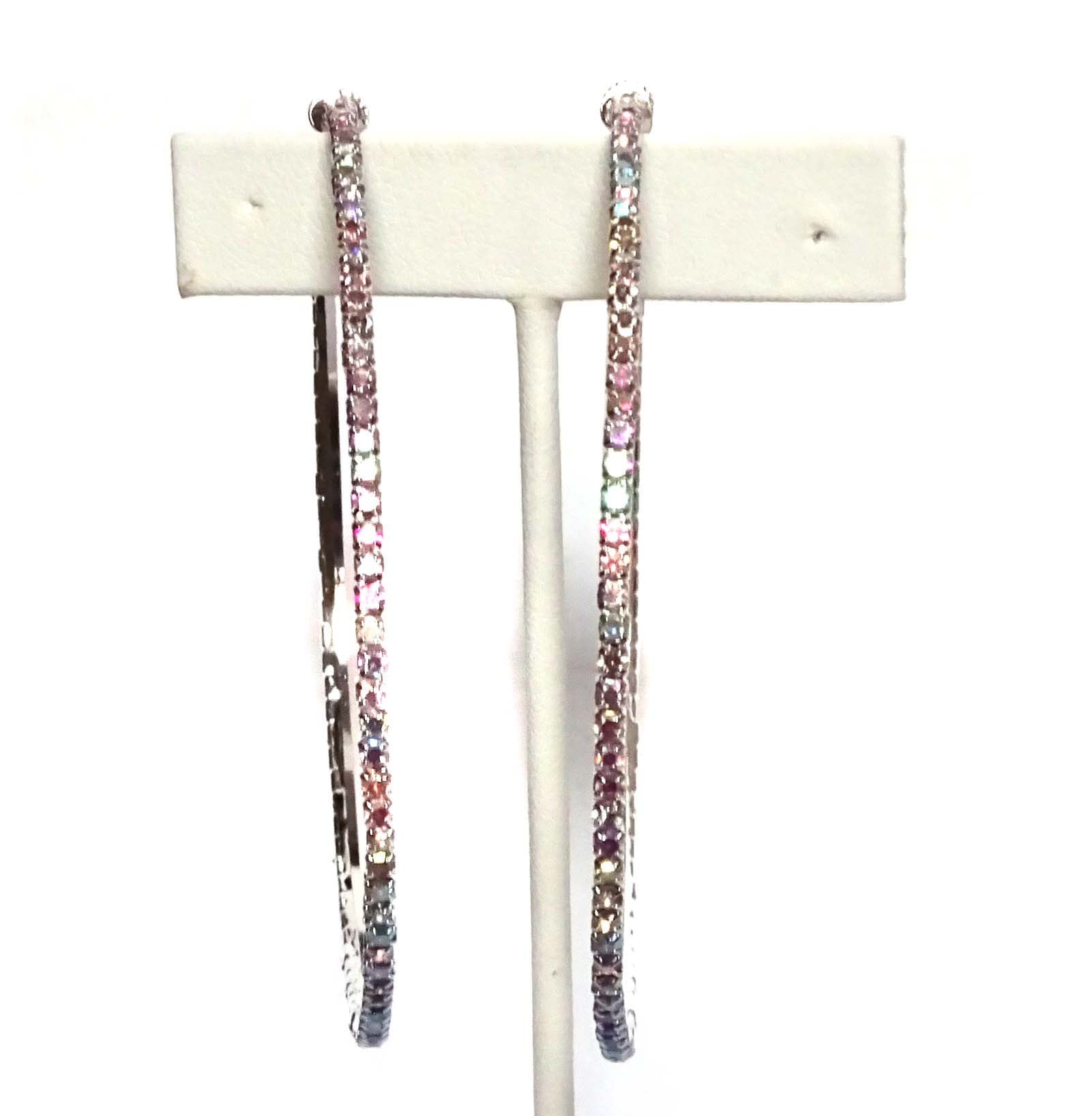 Large Clip-on Earrings Rhinestone ABS Iridescent Crystal Hoop Earrings ...
