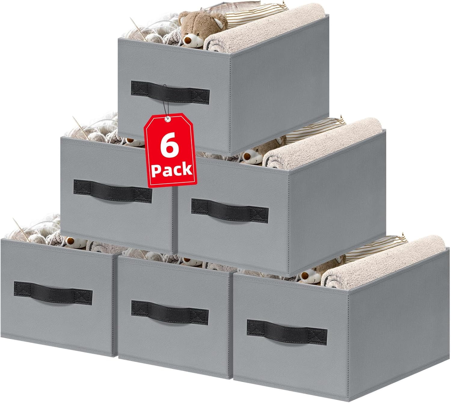 Large Closet Shelf Organizer Bins - 6 Pack Fabric Storage Baskets for ...