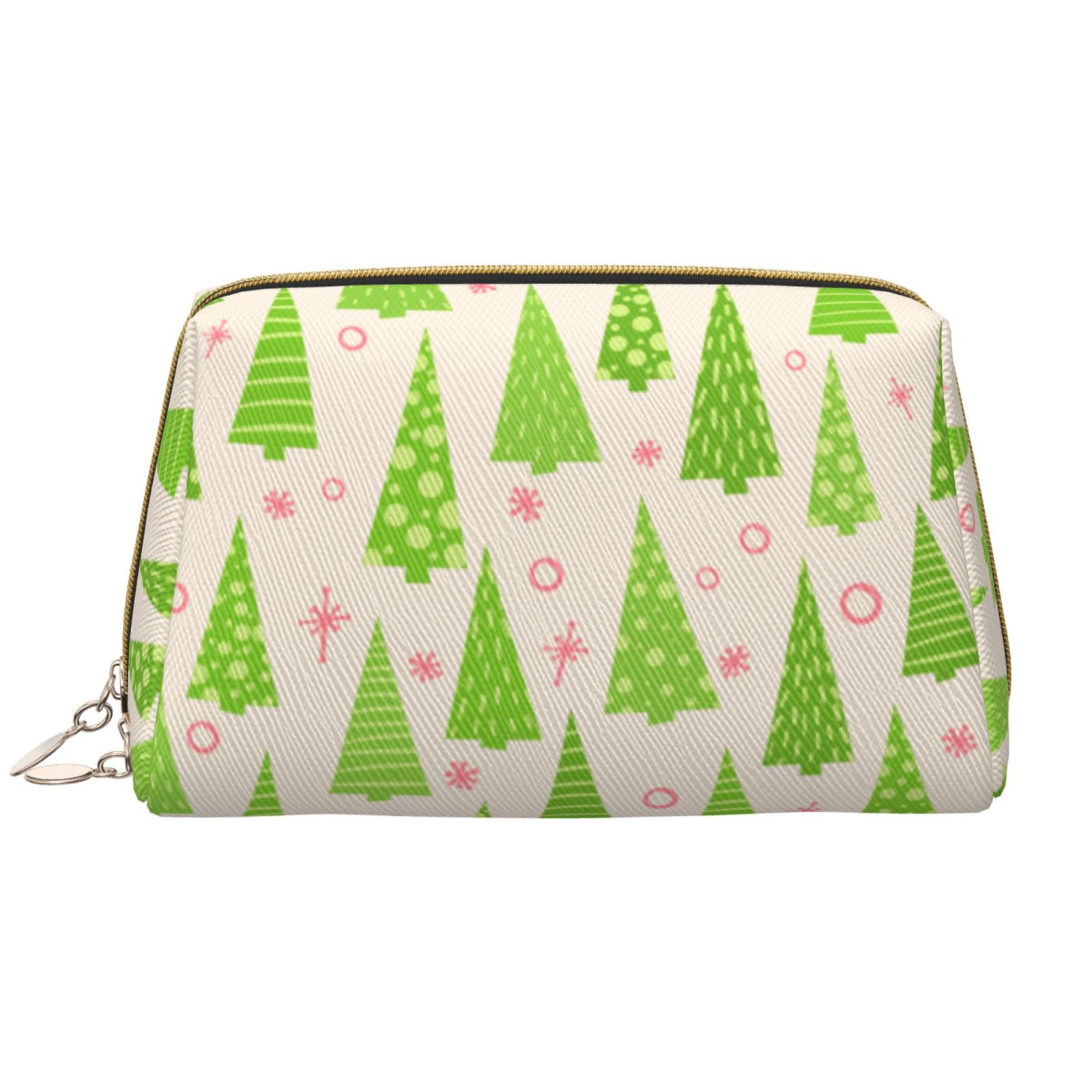 YFYANG Large Clutch Leather Makeup Bag, Cartoon Green Christmas Tree ...
