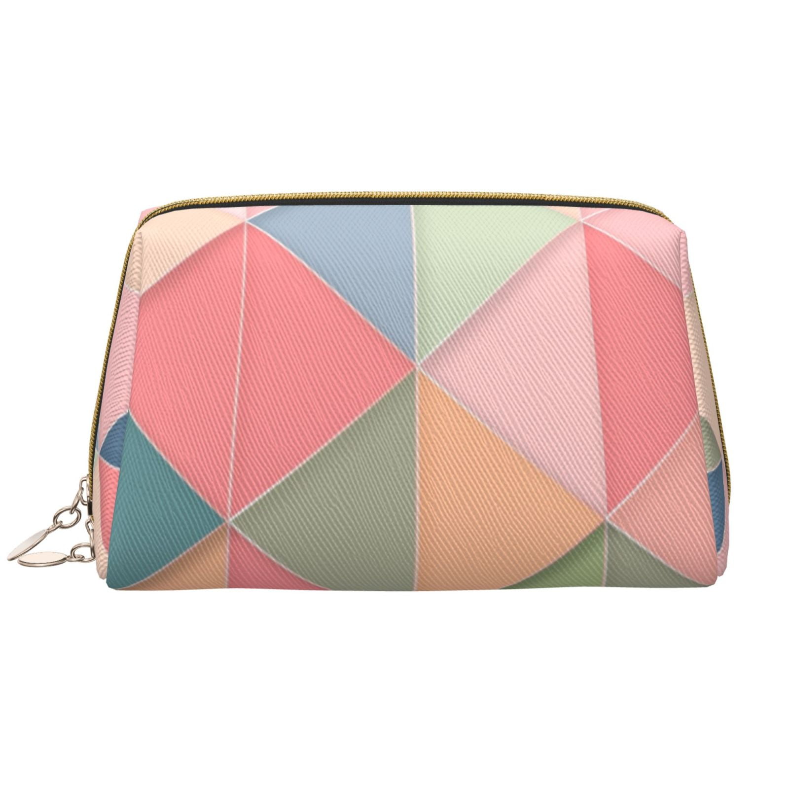 YFYANG Large Clutch Leather Makeup Bag, Pink Triangle Plaid Travel ...