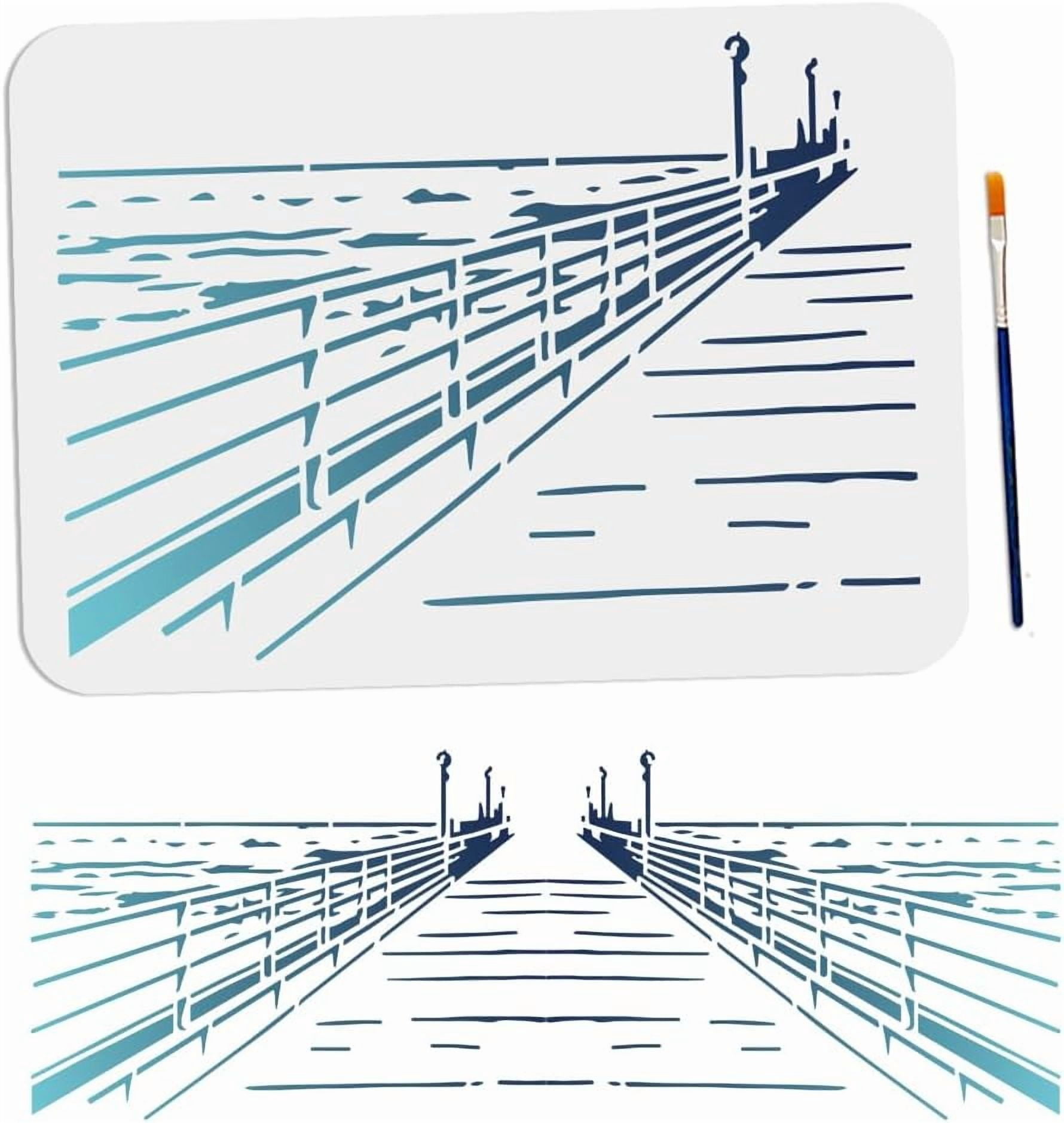 Large Coastal Bridge Painting Template - 21x7.6 Reusable Scenic Ocean ...