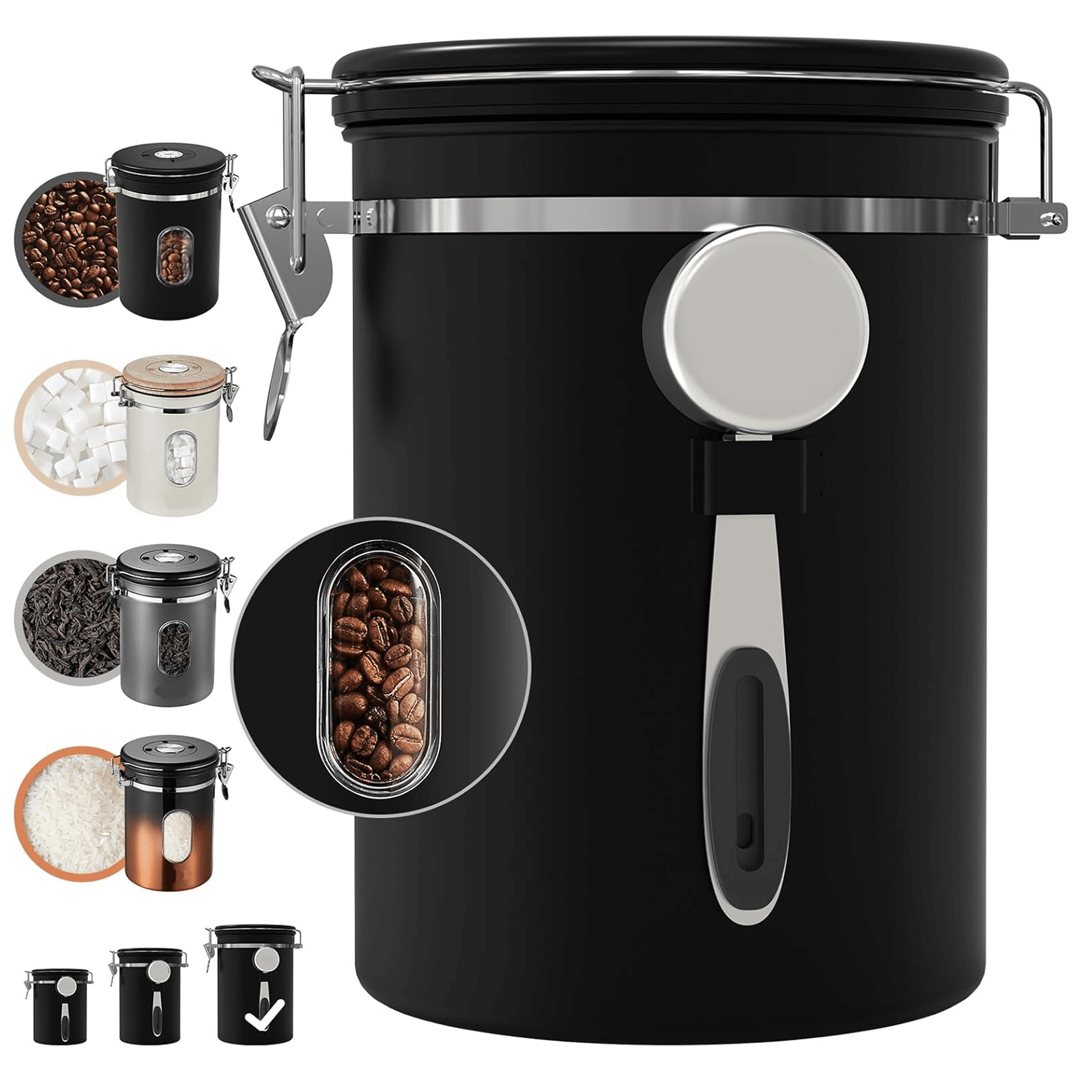 Prichor Large Coffee Canister with Window, 60oz Airtight Stainless ...