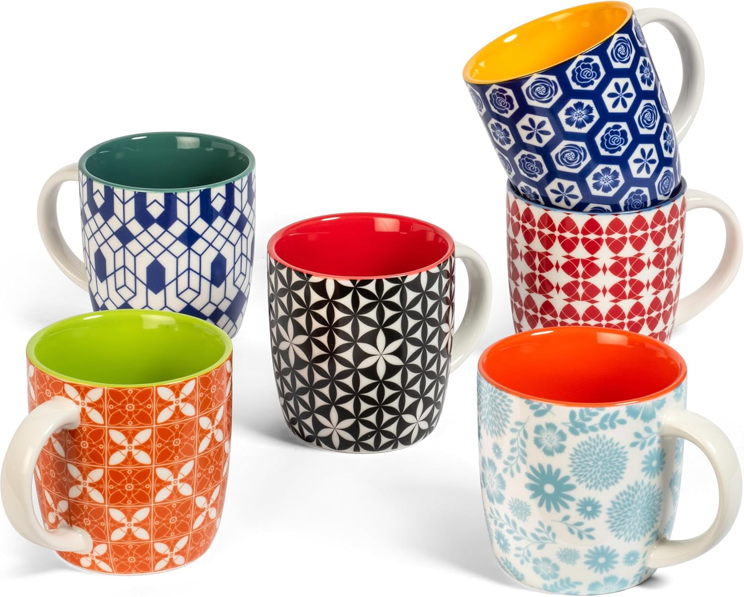 Large Coffee Mug Set of 6 - Porcelain Cups for Women or Men - Microwave ...