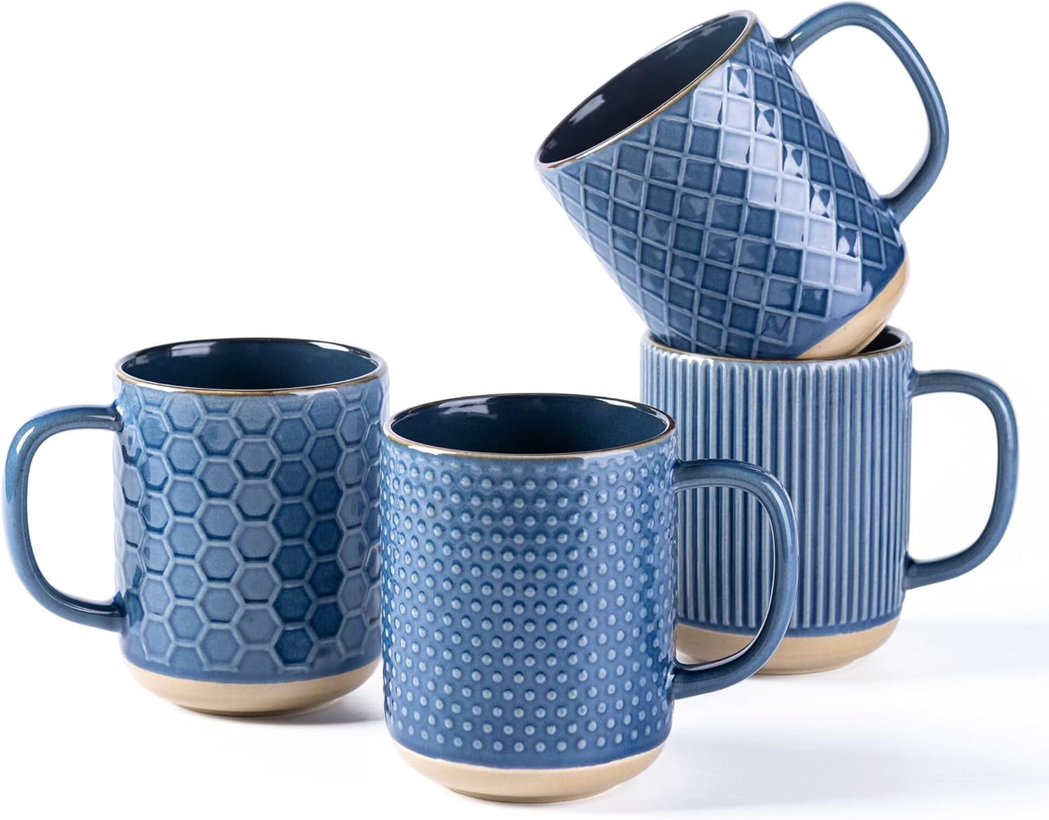 Large Coffee Mugs Set of 4, 16oz Handmade Stoneware Coffee Mugs Set ...