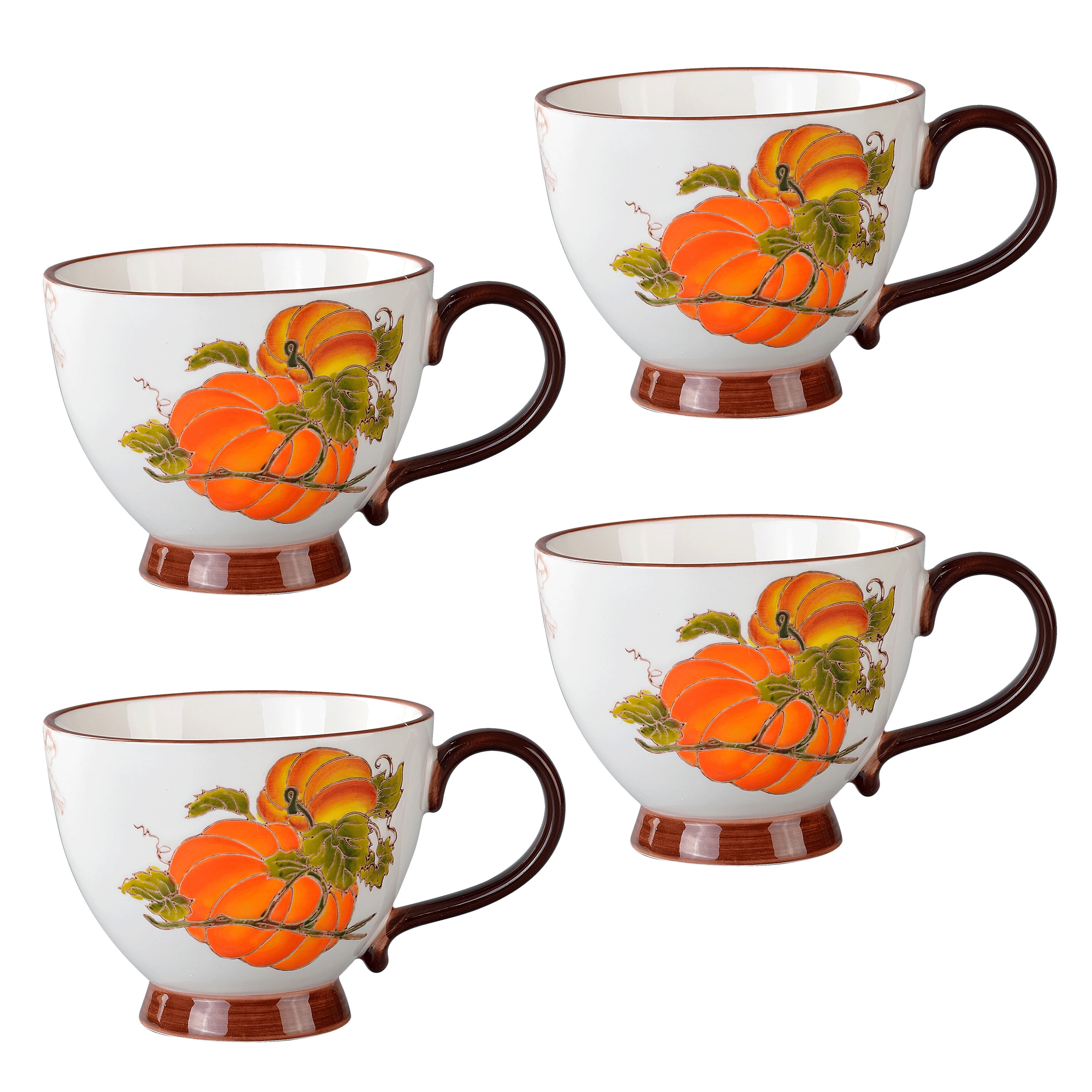 Large Coffee Mugs Sets of 4 x 15oz, Handpainted Yellow Pumpkin Coffee ...