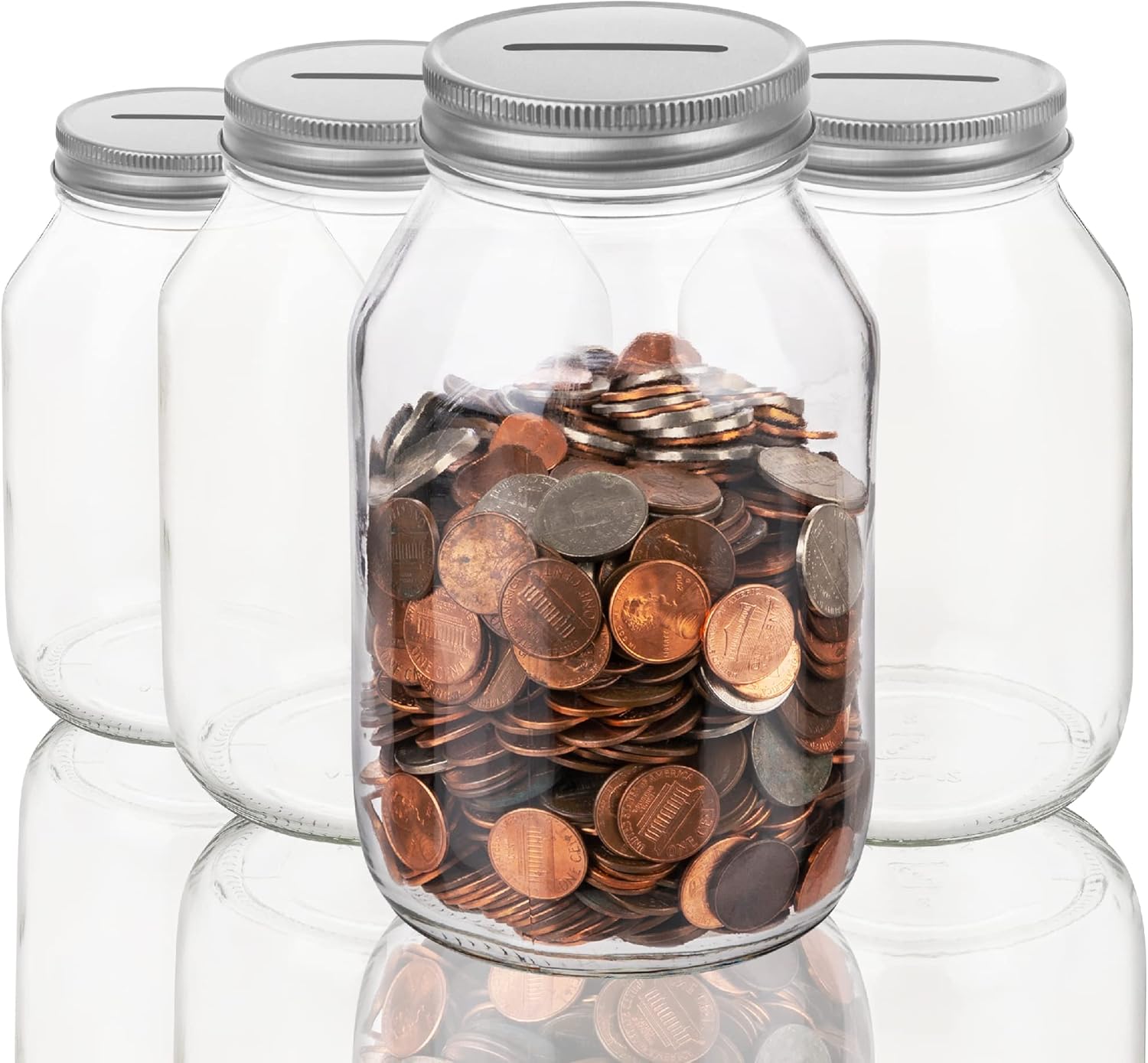 Large Coin Bank Tip Jar with Slotted Silver Lid Holds Over $300 in ...