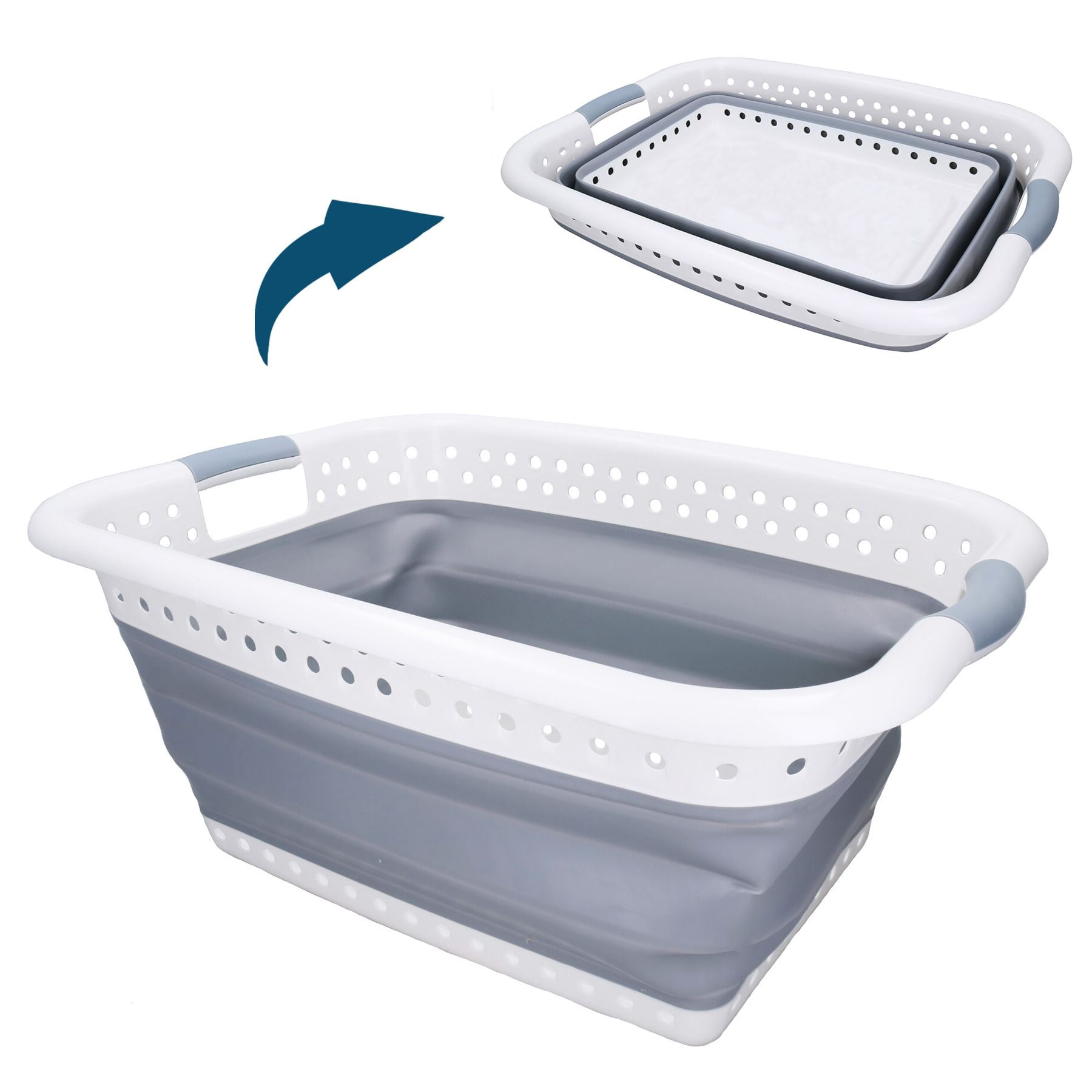 Large Collapsible Folding Laundry Clothes Washing Basket 37ltr Capacity ...