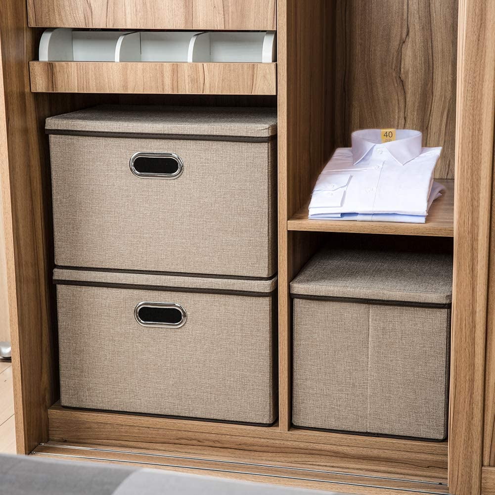 Large Collapsible Storage Baskets with Lids [5-Pack] Jute Fabric ...