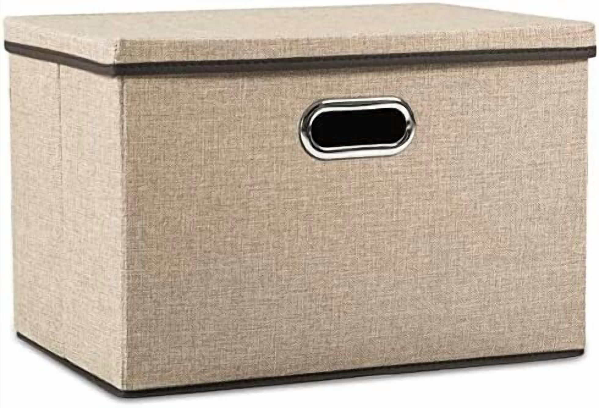 Large Collapsible Storage Bins with Lids [1-Pack] Jute Fabric Foldable ...