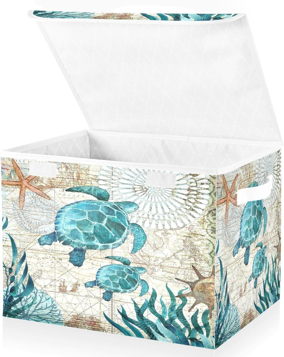 Large Collapsible Storage Bins with Lids, Vintage Ocean Sea Turtle ...