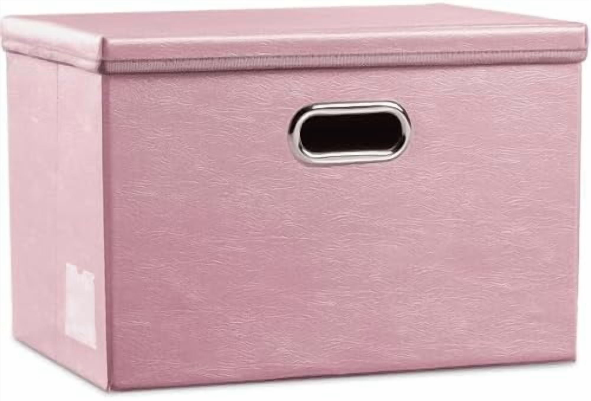 Large Collapsible Storage Box with Lid [1-Pack] Leather Fabric Foldable ...