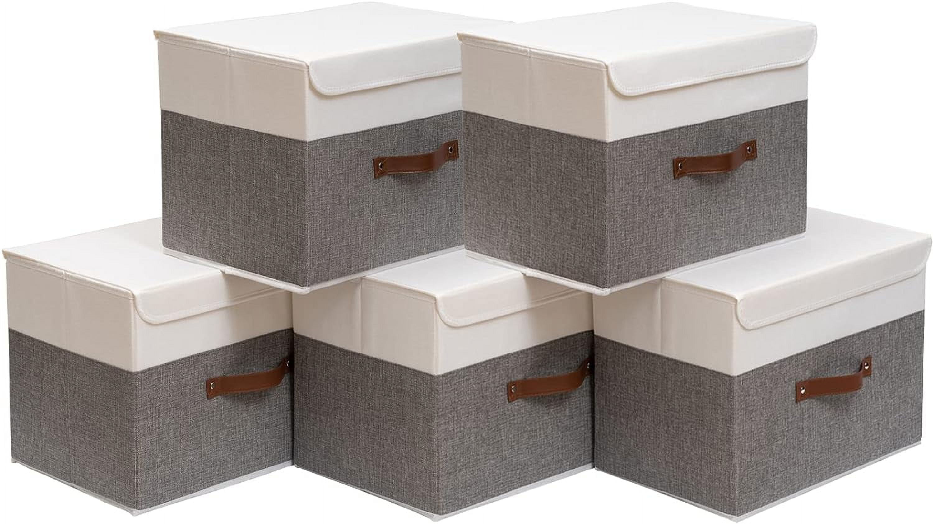 Large Collapsible Storage Box with Lid, Linen Fabric Wardrobe Organiser ...