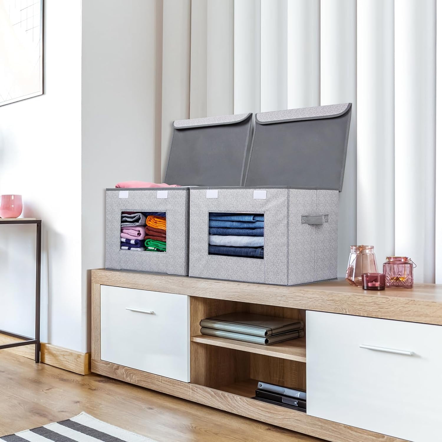 Large Collapsible Storage Boxes with Lids, 4-Pack Foldable Closet ...