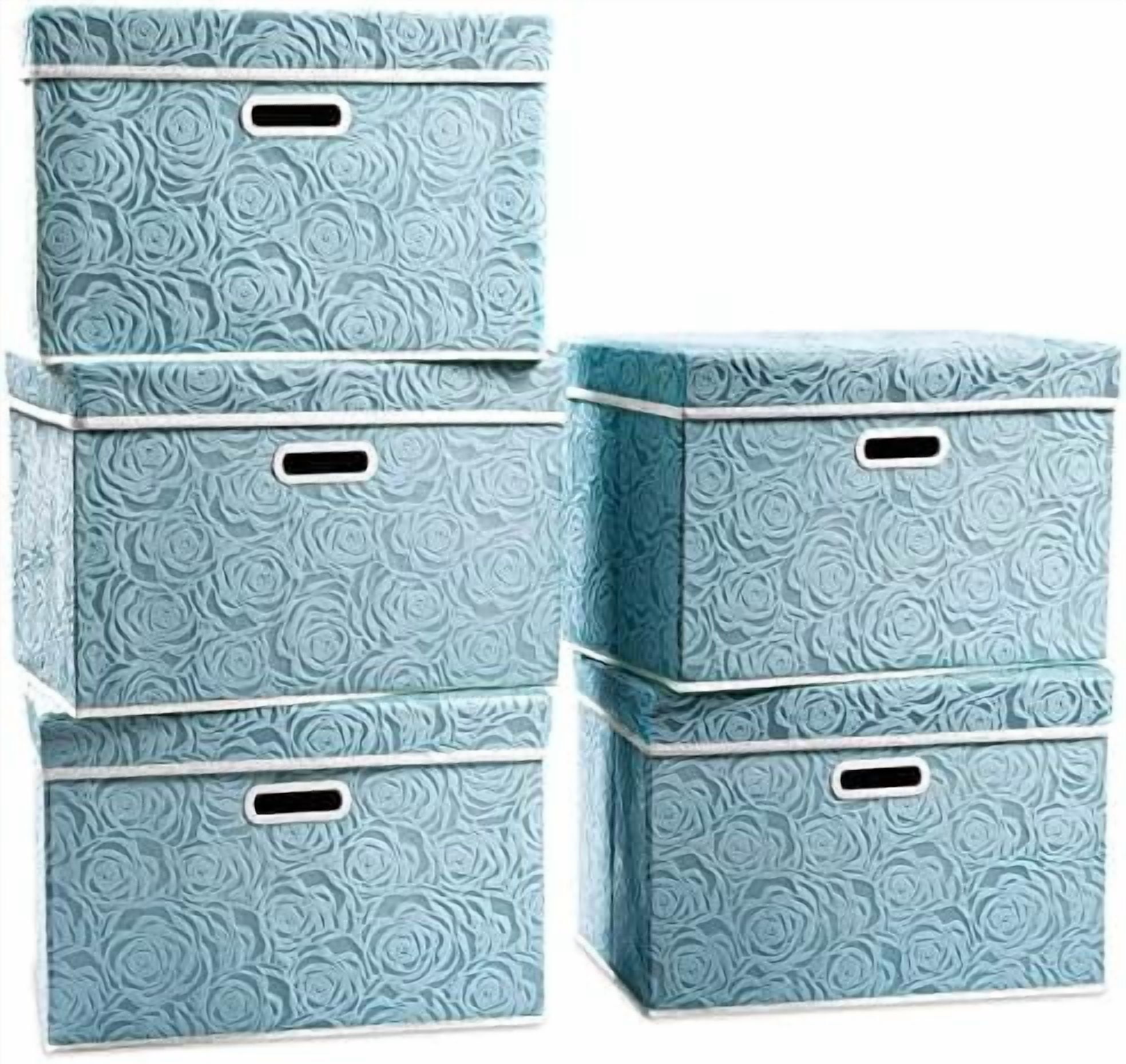 Large Collapsible Storage Boxes with Lids [5-Pack] Fabric Decorative ...