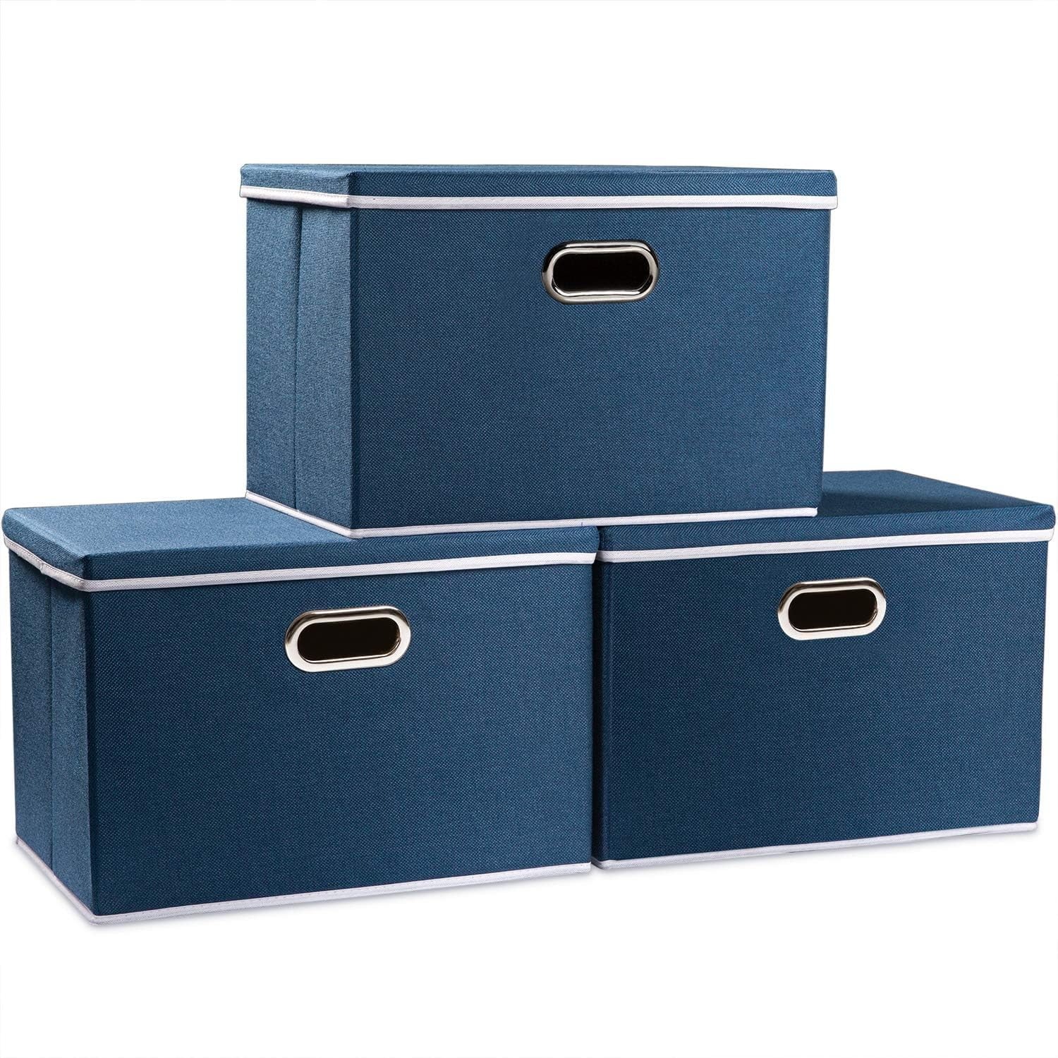 Large Collapsible Storage Containers with Lids [5-Pack] Linen Fabric ...