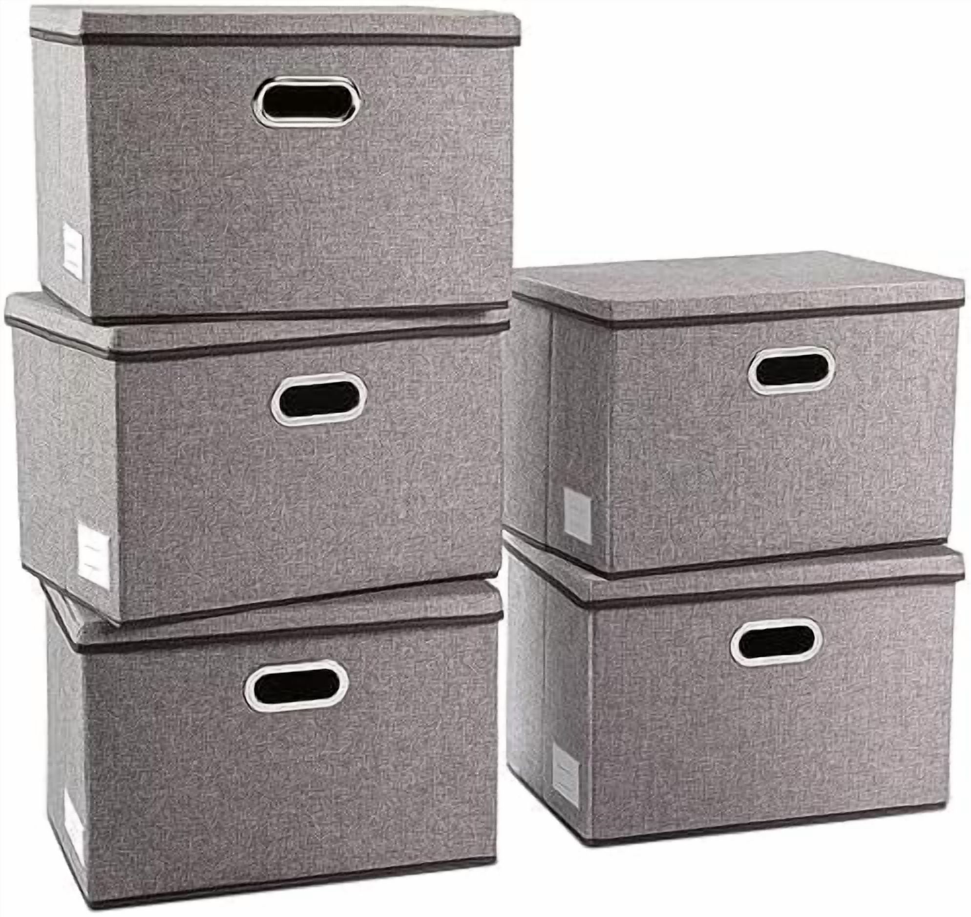 Large Collapsible Storage Containers with Lids [5-Pack] Linen Fabric ...