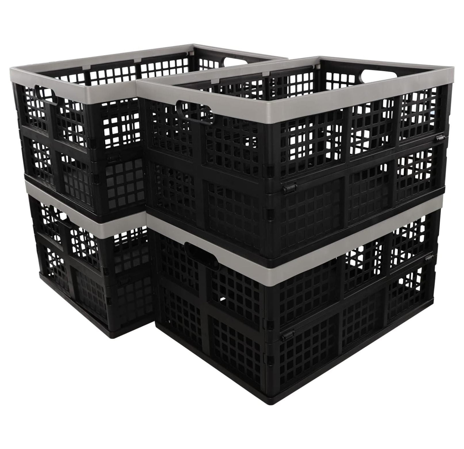 Large Collapsible Storage Crates, 42 Liter Plastic Foldable Crate Bins ...