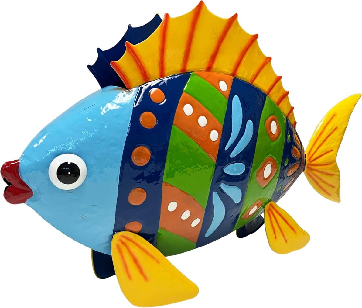 Large Colorful Enameled Metal Fish Planter with Decorative Patterned ...