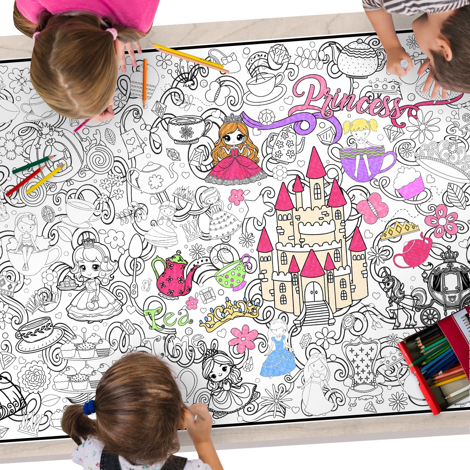 Large Coloring Poster - Princess Table Cloth for Kids & Adults, Use on ...