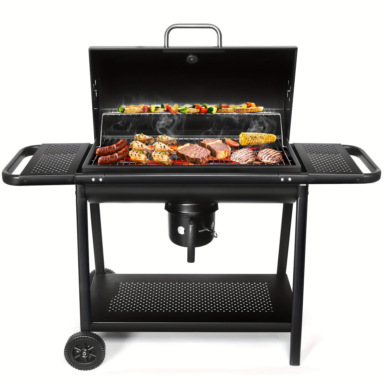 Large Commercial-Grade Heavy-Duty Offset Smoker Grill with Thermometer ...