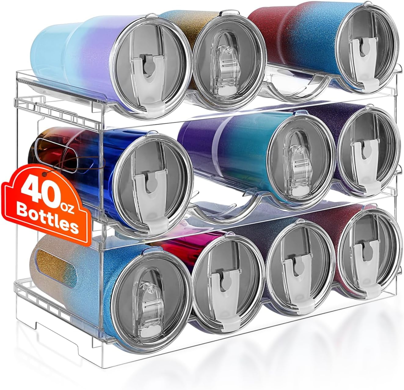 Large Compartment Water Bottle Organizer Rack,3 Pack Stackable Tumbler ...