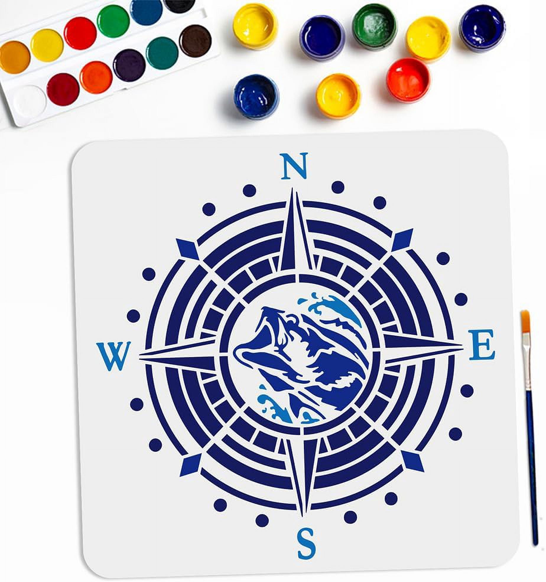 Large Compass Fish Stencil 11.8×11.8inch Vintage Nautical Compass Rose ...
