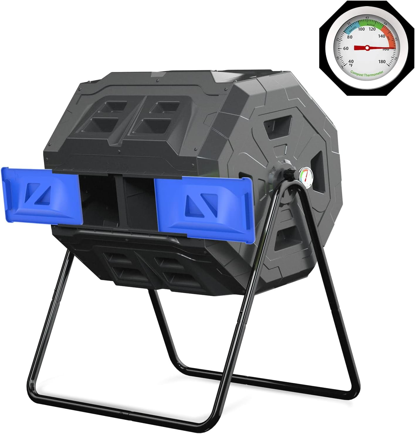 Large Compost Tumbler Bin - Outdoor Garden Rotating with Thermometer ...