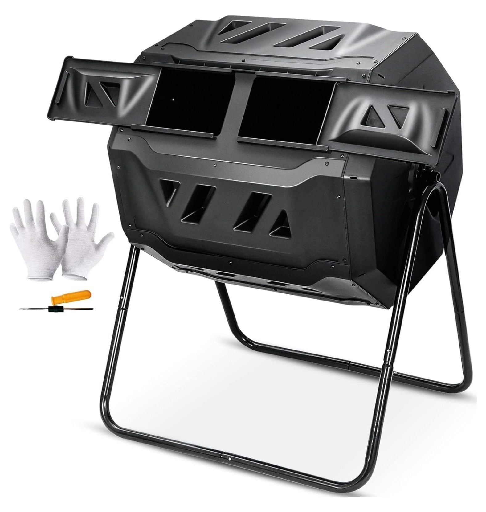 Large Composting Dual Chamber Outdoor Garden Rotating Compost Bin ...