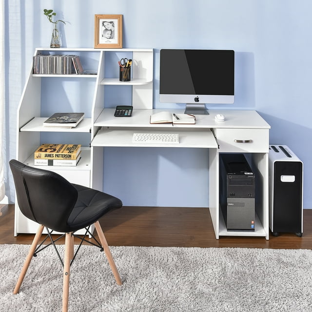 Large Computer Desk with 6 Tier Bookshelves, 65'' Office Writing Desk ...