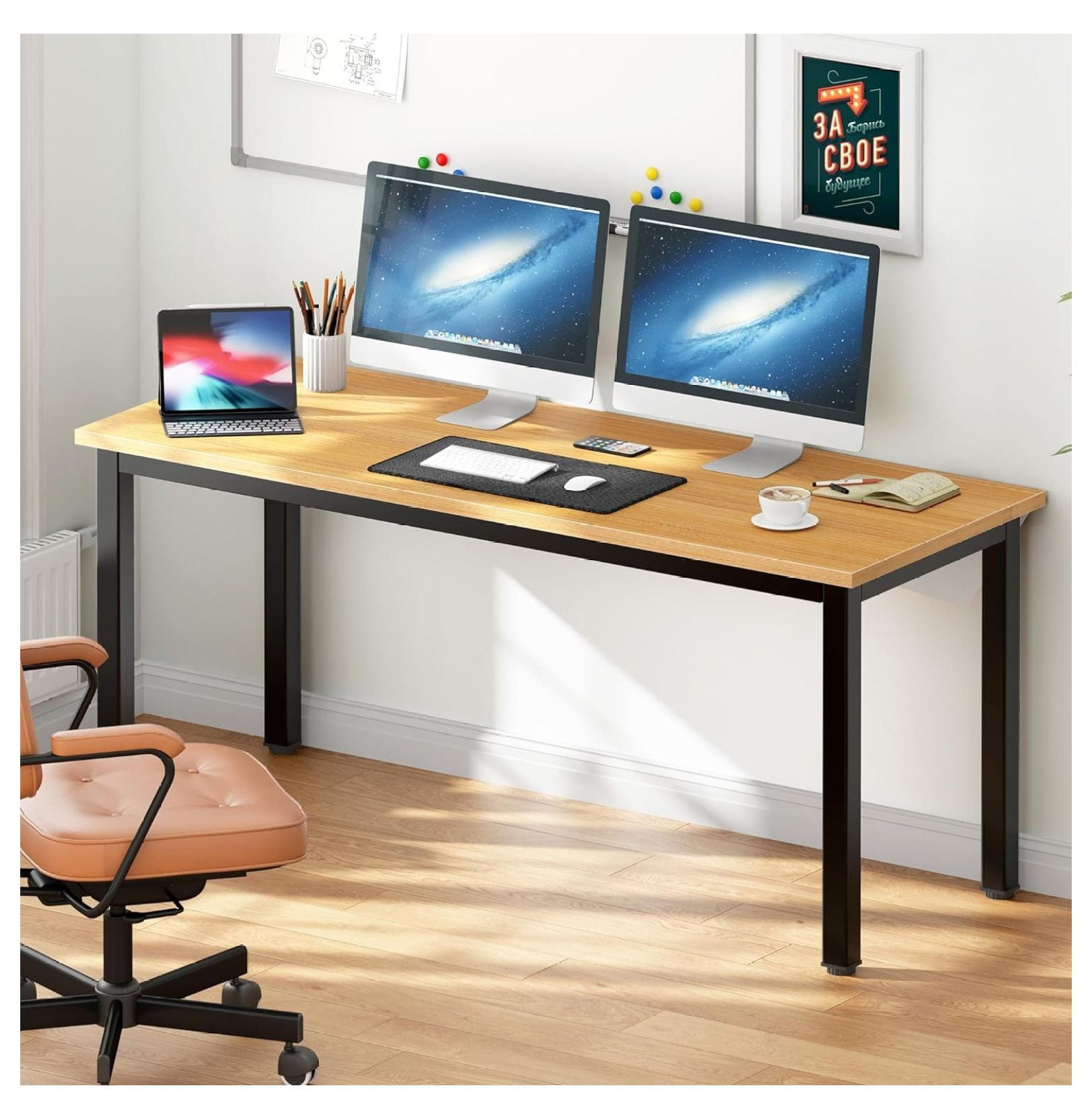 Large Computer Desk Office Desk 63 inch, Modern Simple Workstation ...