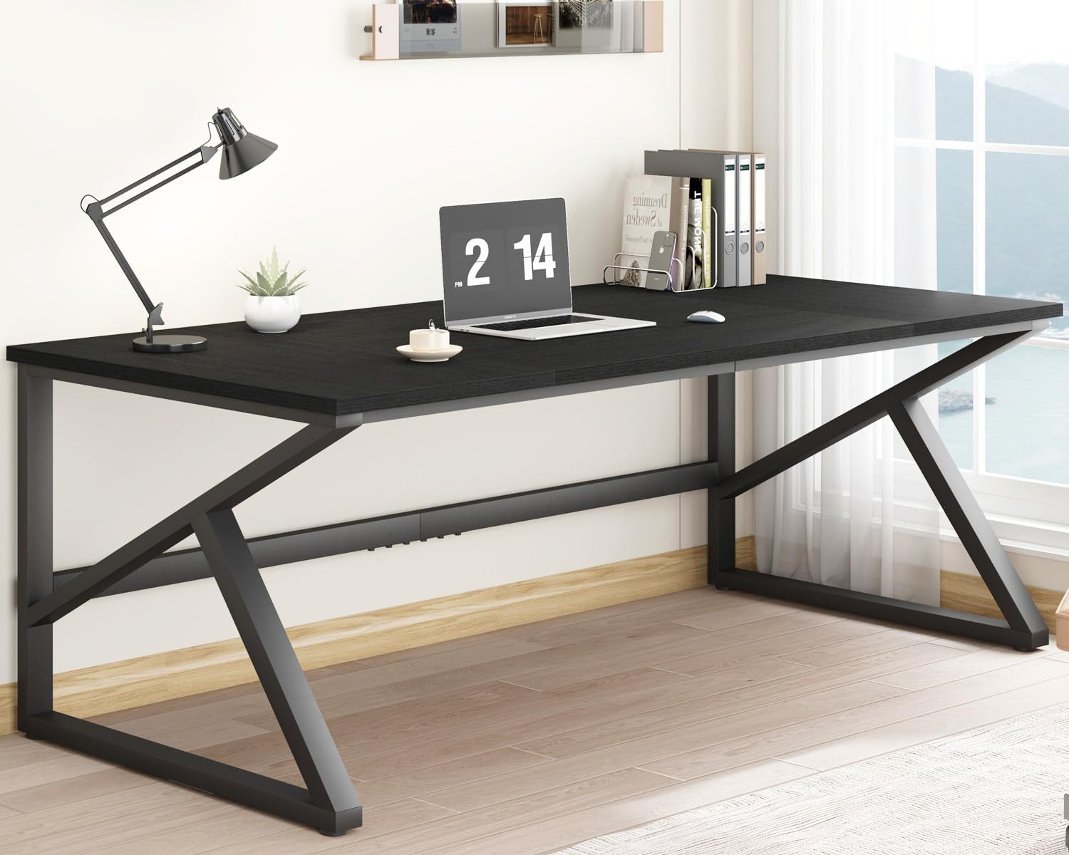 Large Computer Desk Rustic 70 Inch Long Office Metal Wood Desk ...