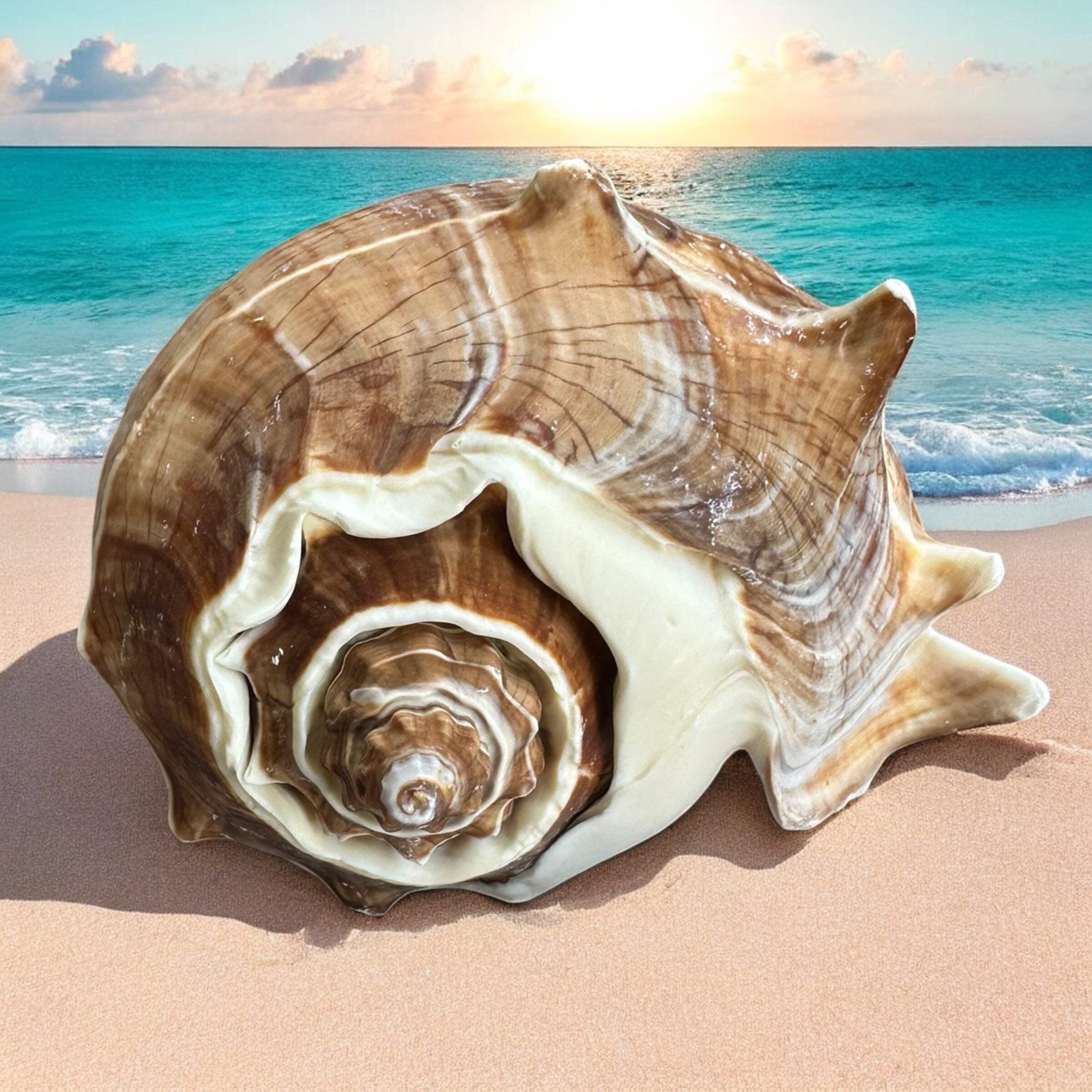 Large Conch Seashell Rare Brown White Spiky Natural Coastal Beach Home ...