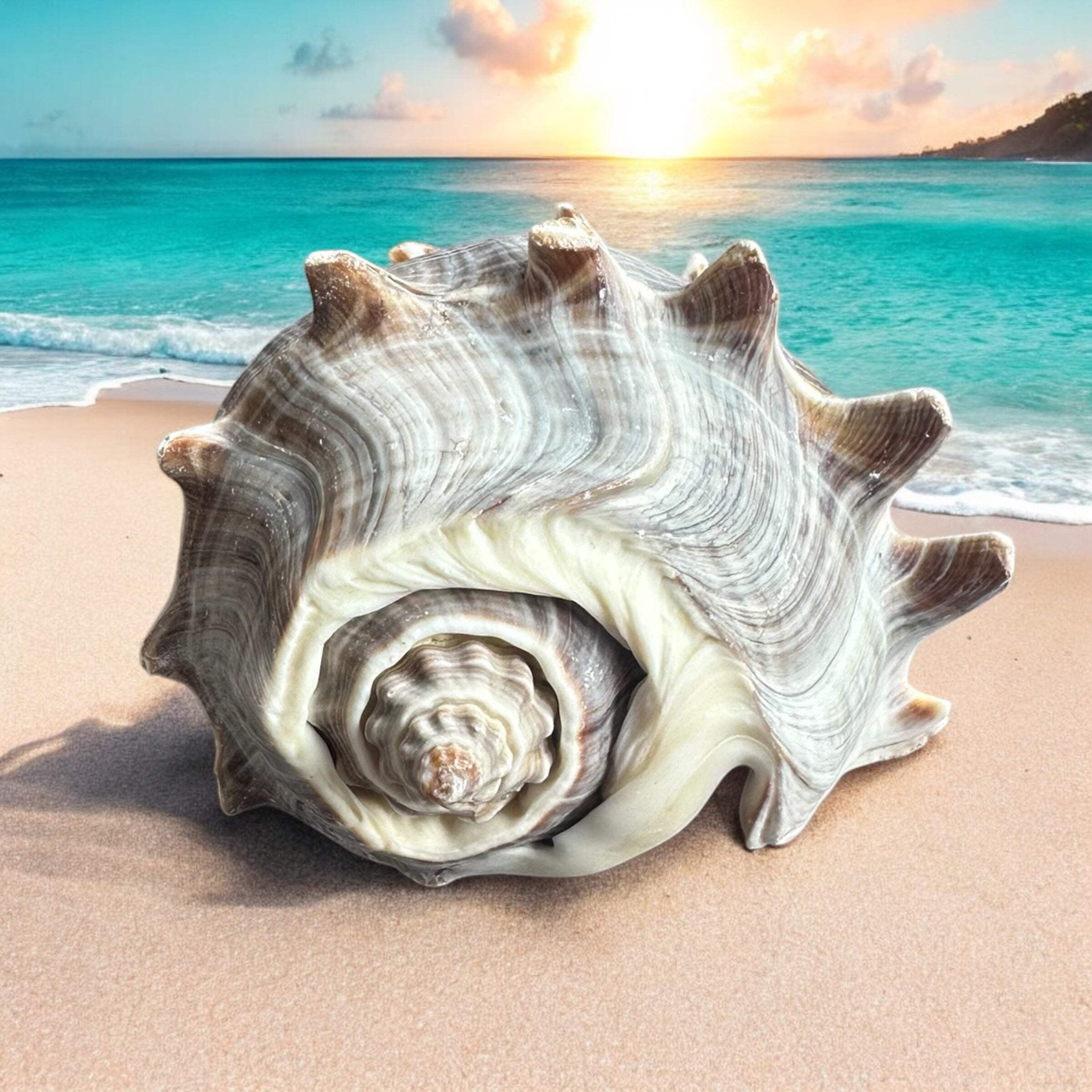 Large Conch Seashell Rare White Brown Pattern Natural Big Ocean Sea ...