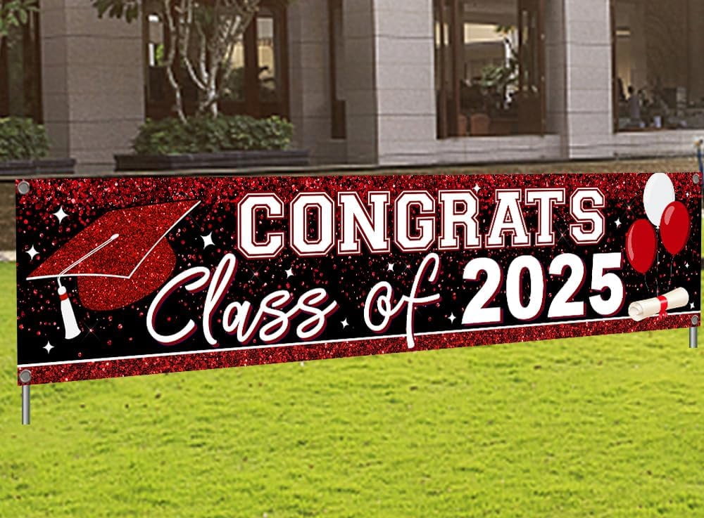Large Congrats Class of 2025 Banner Red Backdrop Graduation 2025 Yard ...