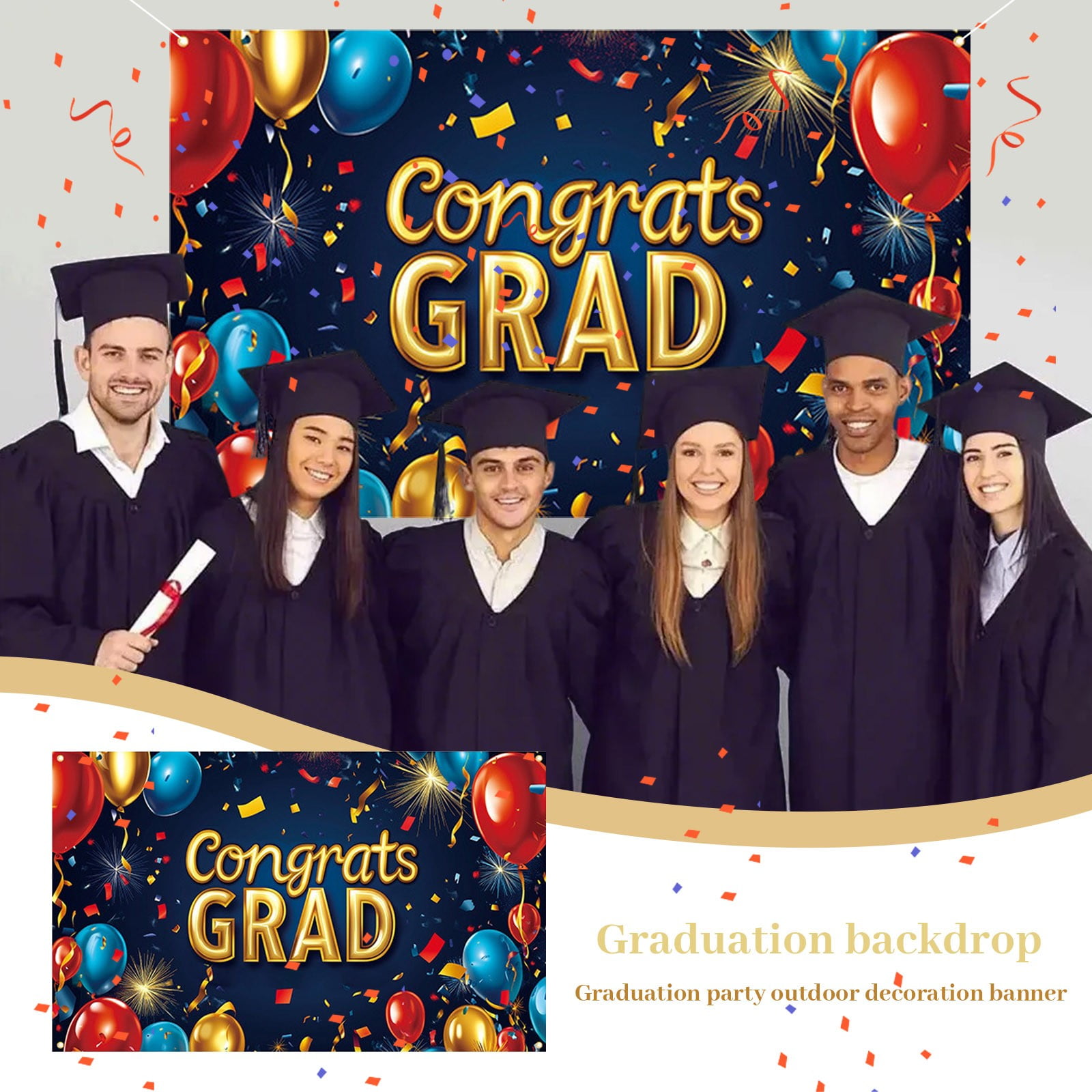 Large Congrats Grad Banner - 71x43 Inch Graduation Backdrop, Class of ...