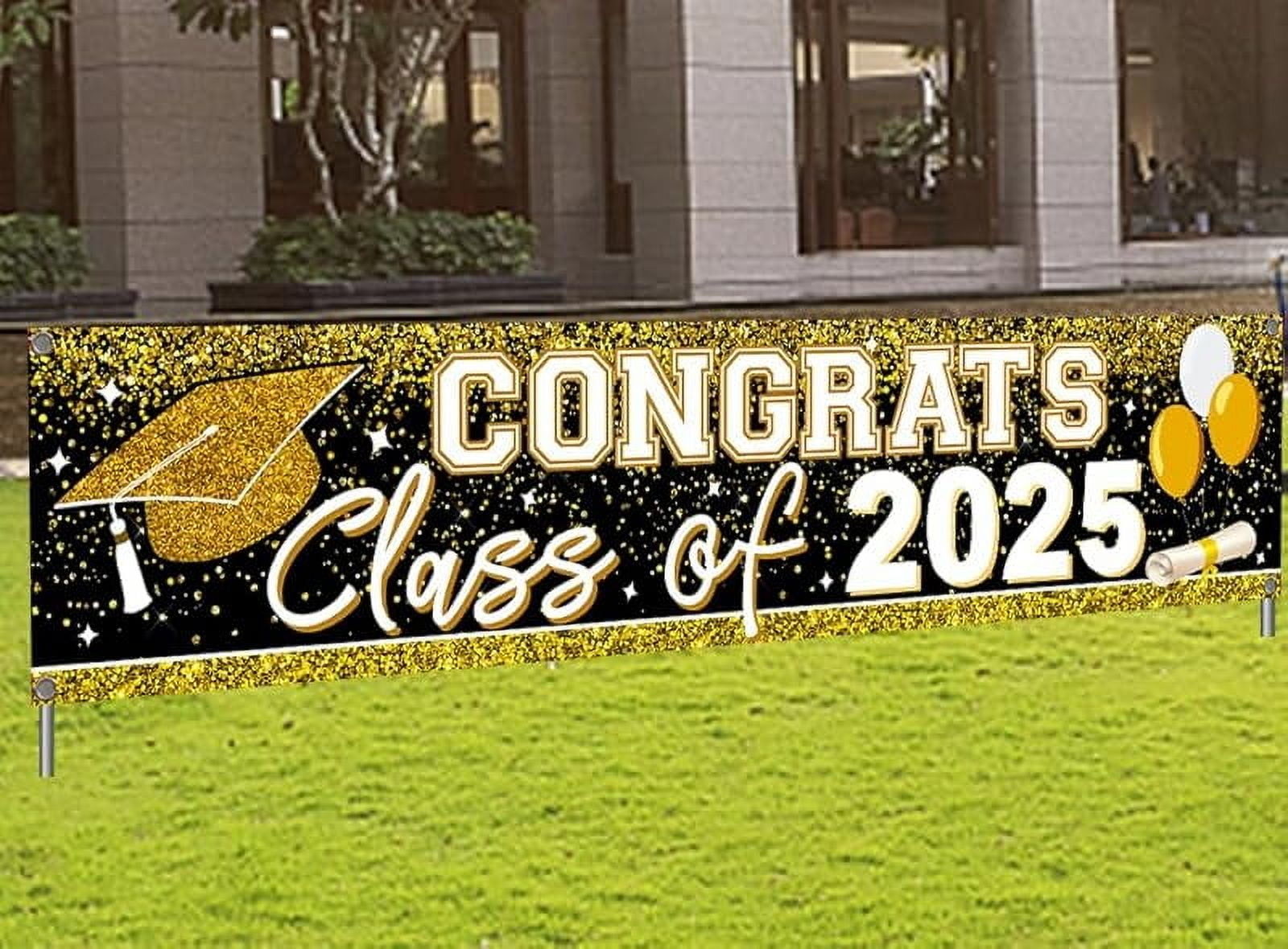 Large Congrats Grad Banner Blue Class of 2025 Banner Backdrop ...