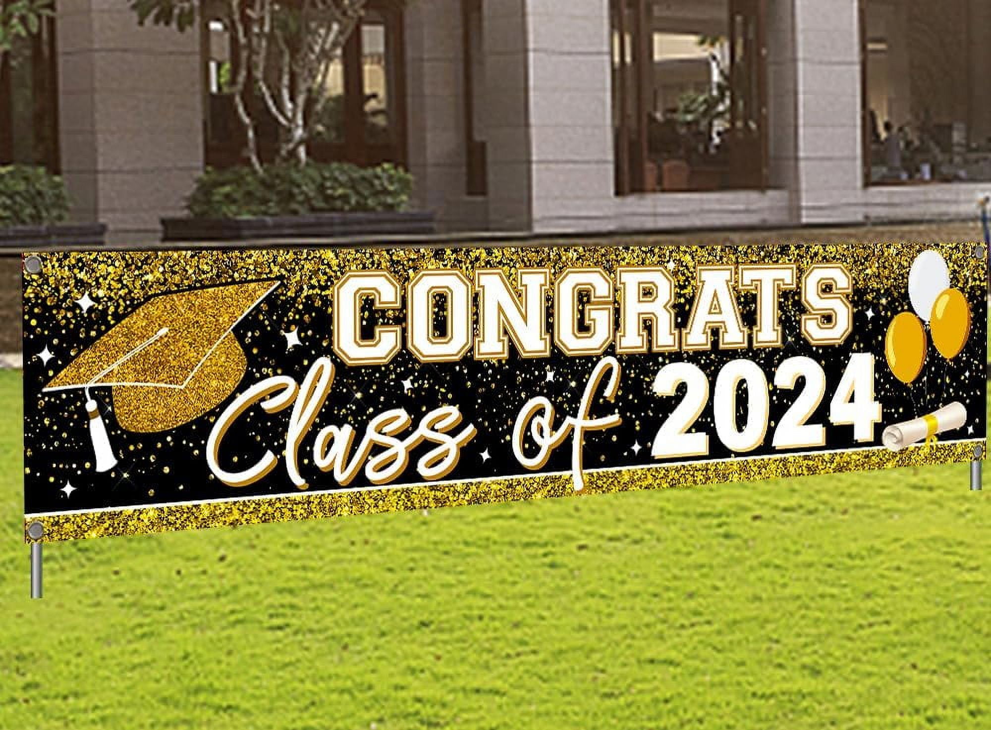 Large Congrats Grad Banner Gold Class of 2024 Banner Backdrop ...